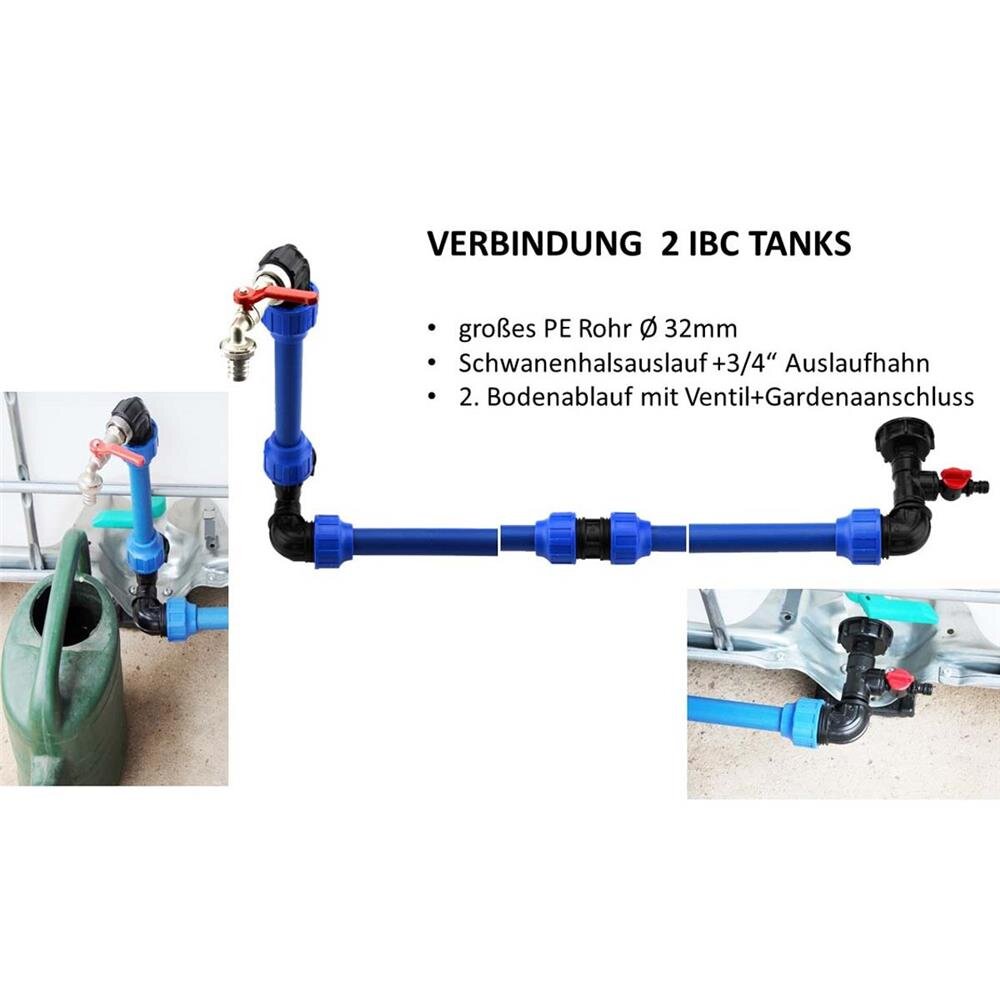 IBC Tankverbindung (2 Tanks)+Schwanenhals+ Auslaufhahn 3/4" + 2 Boden ...